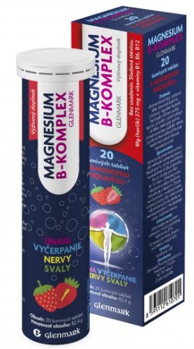 Glenmark Magnesium B - komplex - šumivé tablety - jahoda 20 ks